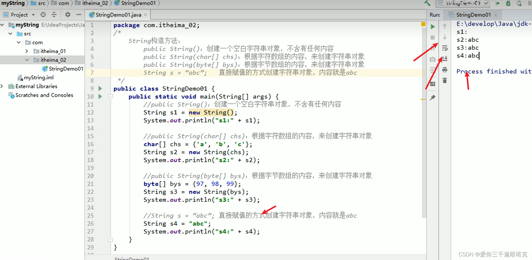 new String()定义字符串为空，char[] chs = {‘a‘,‘b‘,‘c‘} String s2 = new String(chs) 输出abc,byte定99为a-CSDN博客