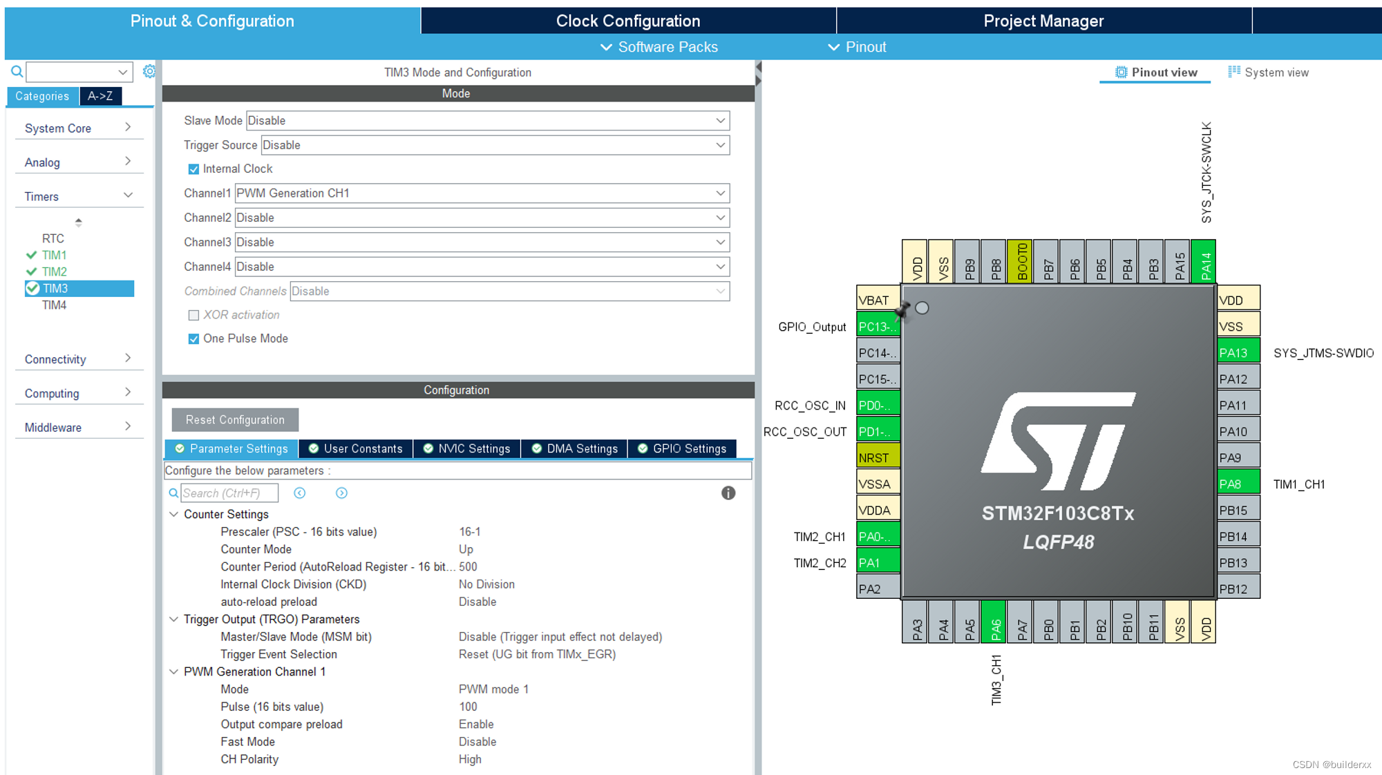 stm32 单脉冲输出 外部触发+软件触发设置测试(基于cubemx的HAL库)_stm32 定时器单脉冲模式 cube-CSDN博客
