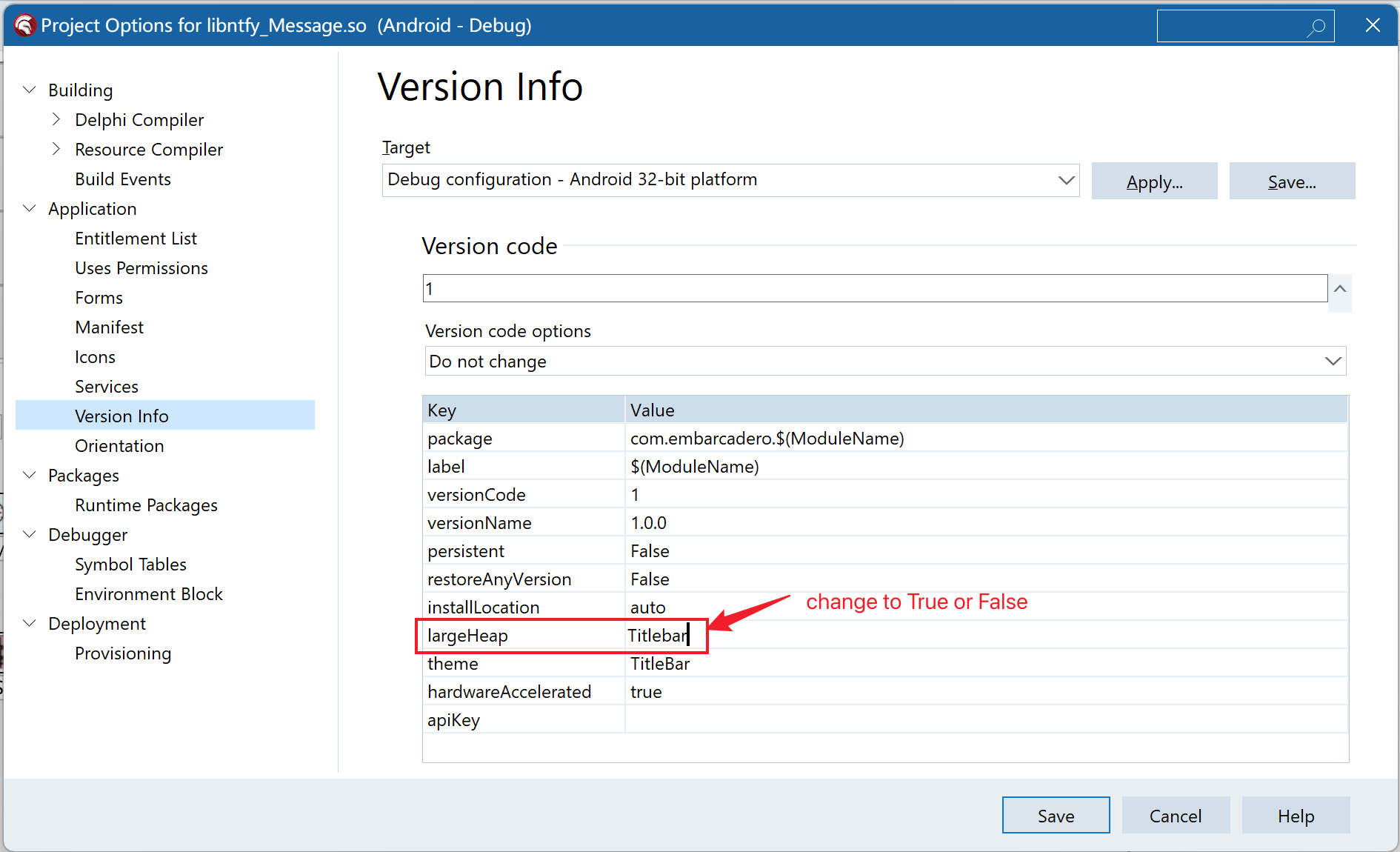 【Delphi】Error : E2312 String types not allowed (at ‘largeHeap‘ with value ‘TitleBar‘)._manifest中 ...