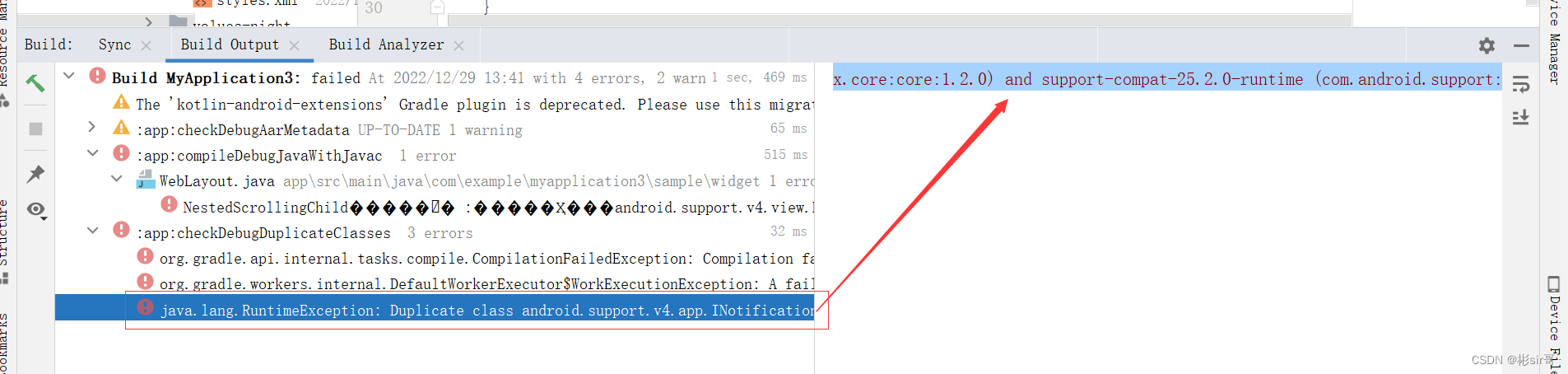 java.lang.RuntimeException: Duplicate class android.support.v4.app.INotificationSideChannel ...
