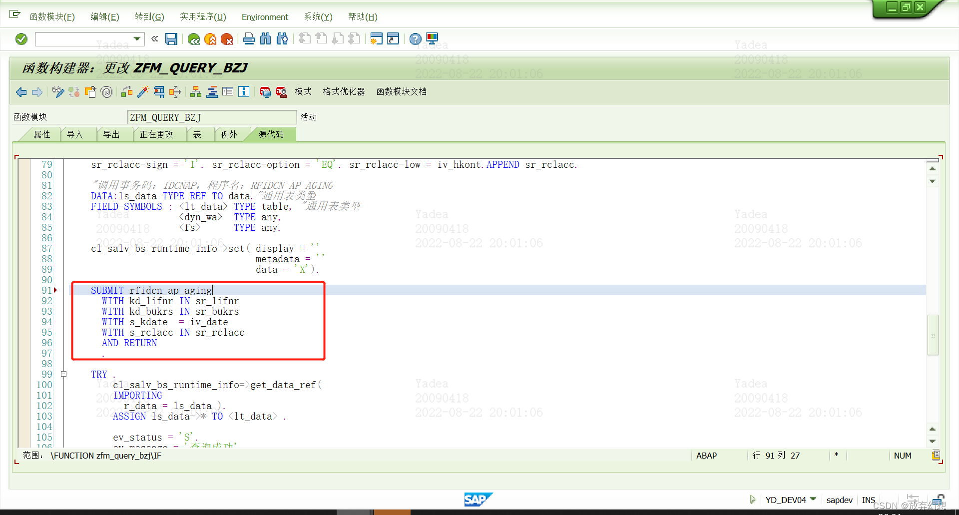 Rfc Submit 调用sap程序idcnap 应付账款账龄报告 报错 Exception Condition Cntlsystemerror Triggered Csdn博客
