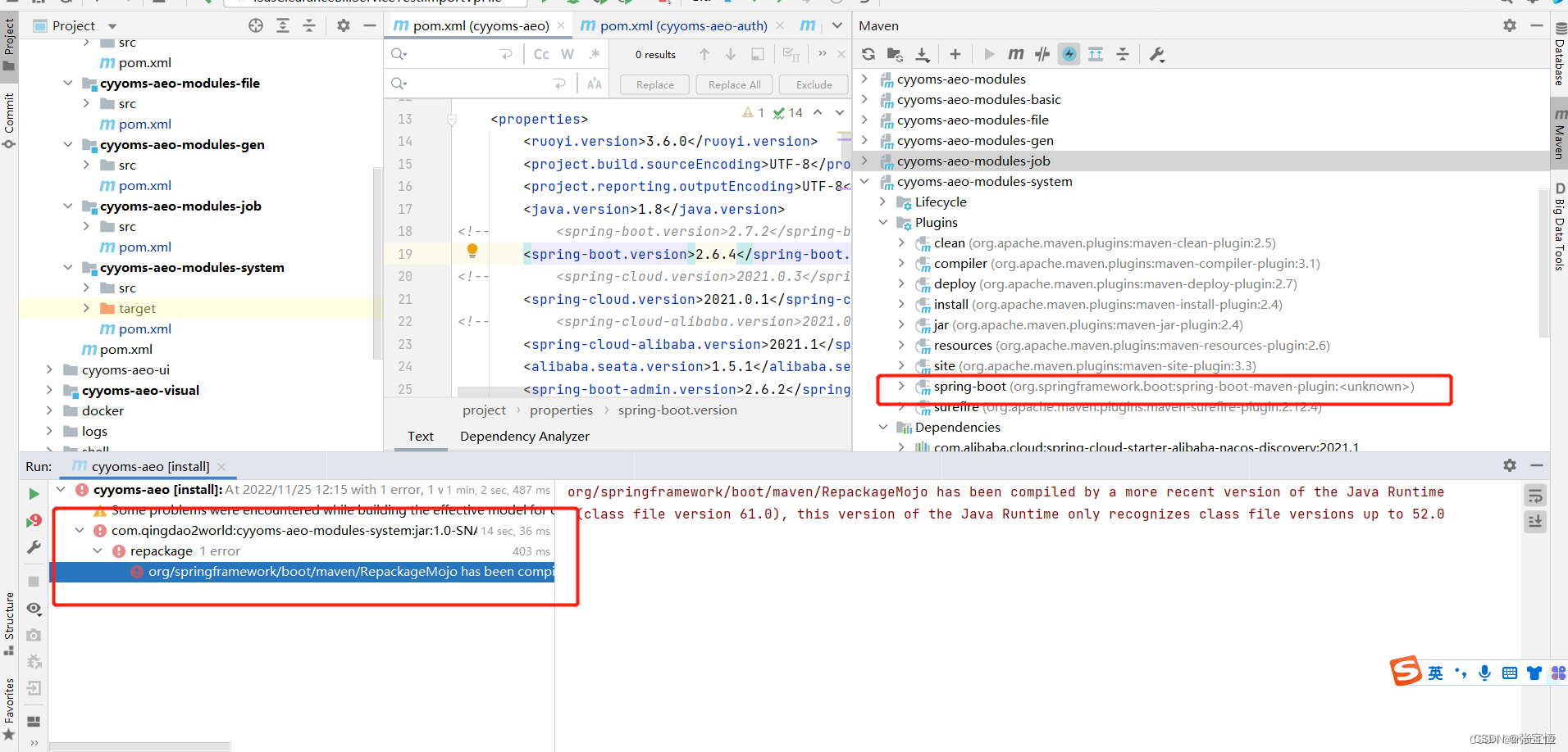 解决org/springframework/boot/maven/RepackageMojo has been compiled by a more recent version-CSDN博客