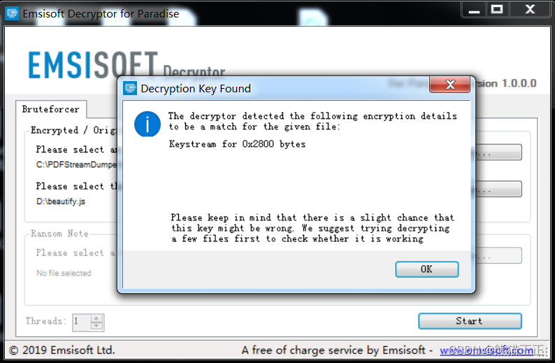 好消息！Emsisoft发布Paradise(天堂)勒索病毒解密工具_emsisoft ransomware decryption tool-CSDN博客