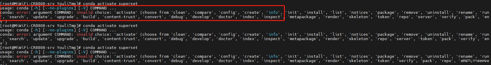 conda: error: argument COMMAND: invalid choice: ‘activate‘ (choose from ‘clean‘, ‘compare ...