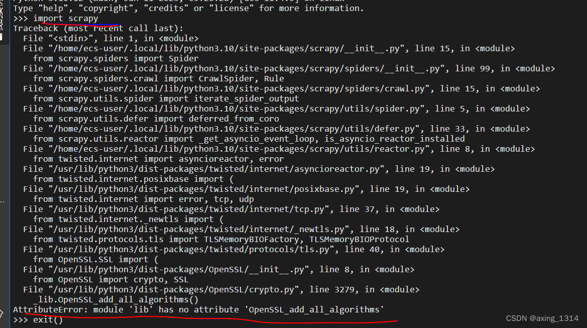 ubuntu安装scrapy后shell报错ModuleNotFoundError: No module named ‘OpenSSL‘_ubuntu安装scapy失败-CSDN博客