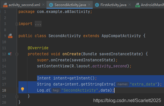 Android Studio 使用Intent传递信息_android studio中使用日期控件怎样用startactivityresult实现inten-CSDN博客
