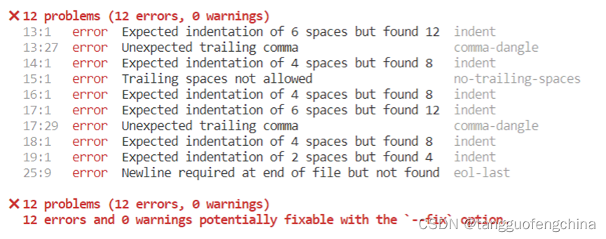 关于eslint语法检查报“expected Indentation Of 6 Spaces But Found 12” 错误的解决办法 Csdn博客