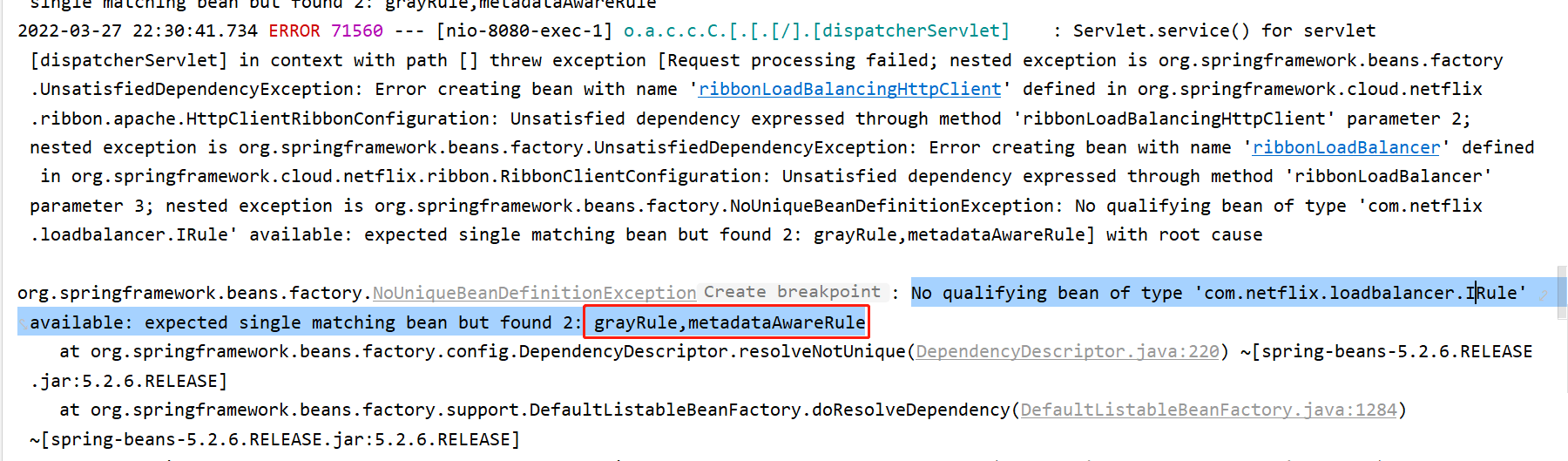No qualifying bean of type ‘com.netflix.loadbalancer.IRule‘ available: expected single matching ...