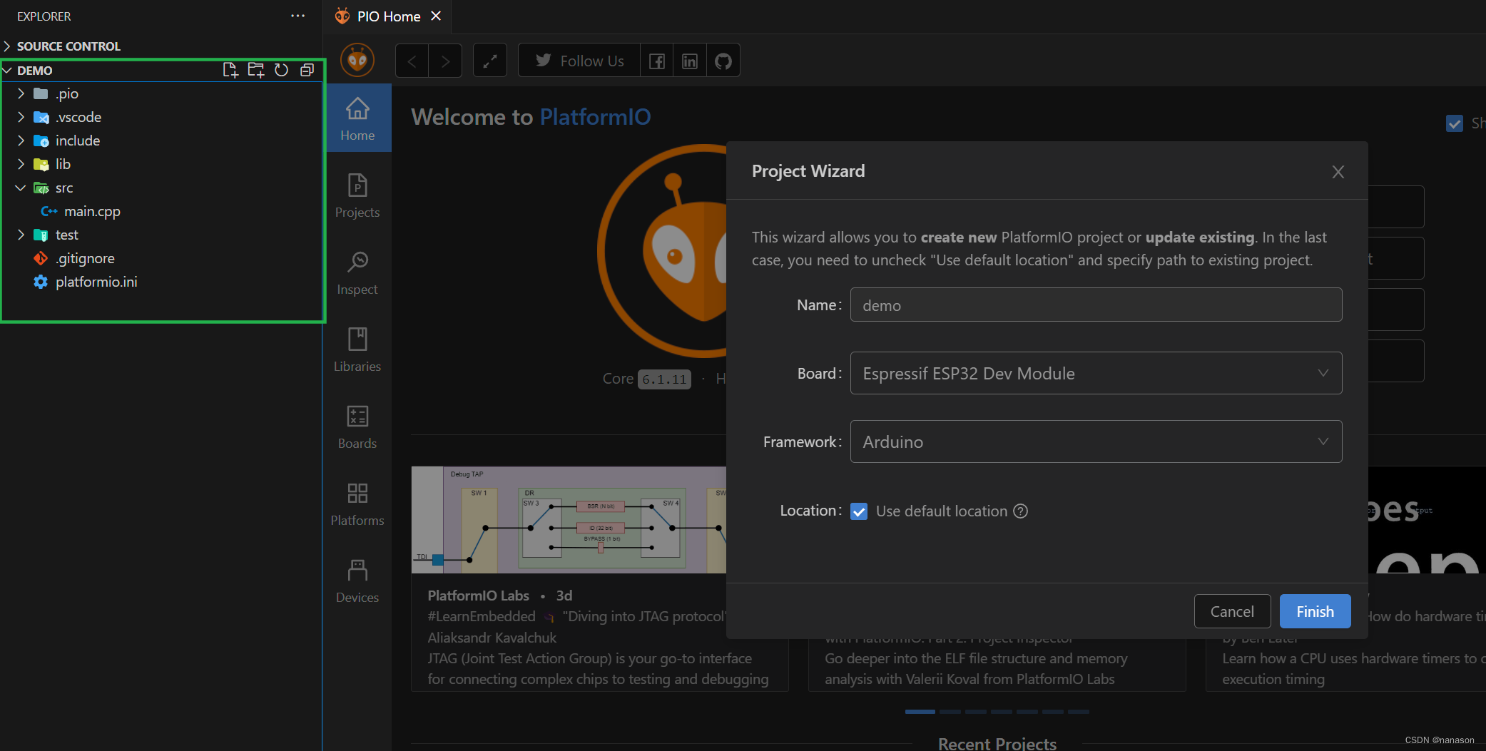 PlatformIO下载platform以及新建工程_platformio: configuring project: resolving esp32de-CSDN博客