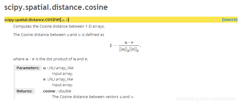 余弦相似度_spatial.distance.cosine-CSDN博客