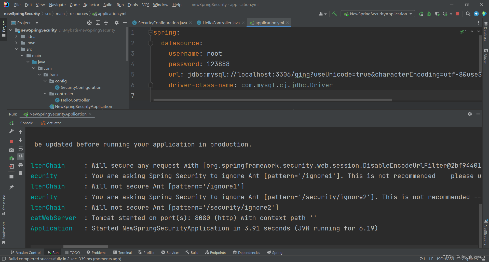 ‘url‘ attribute is not specified and no embedded datasource could be configured.springSecurity配置 ...