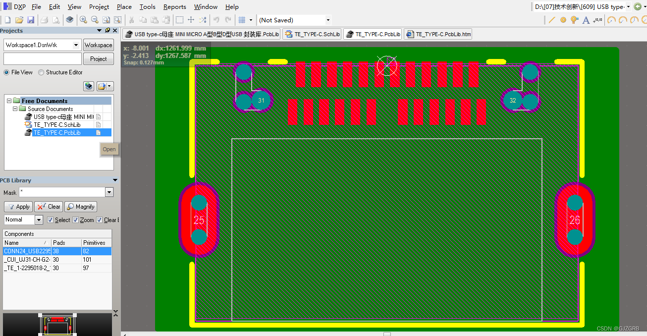MINI MICRO A型B型D型USB type-c母座 USB 封装库Altium库 AD元件库（ PCB封装库）_micro usb母座 ...