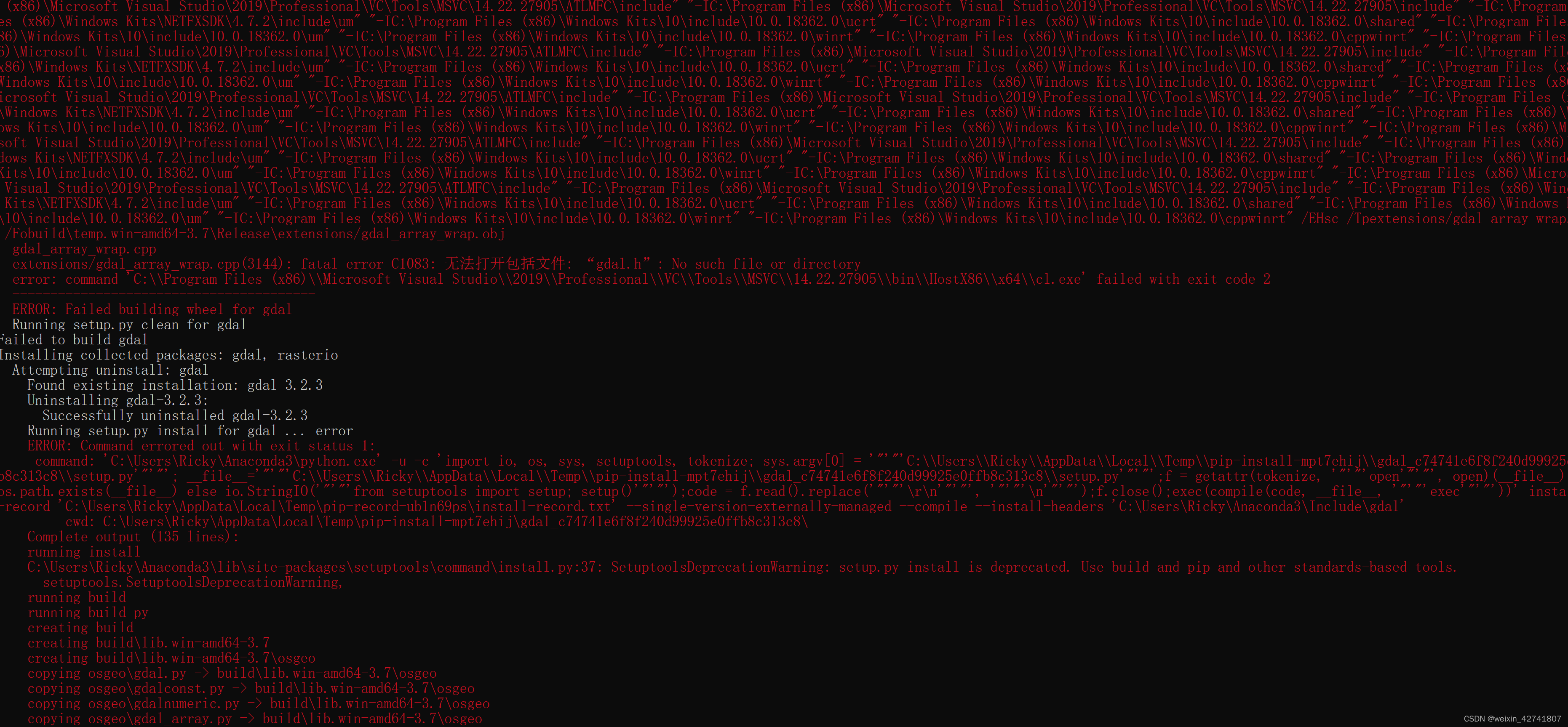 pip安装rasterio模块出错问题_running setup.py clean for gdal-CSDN博客