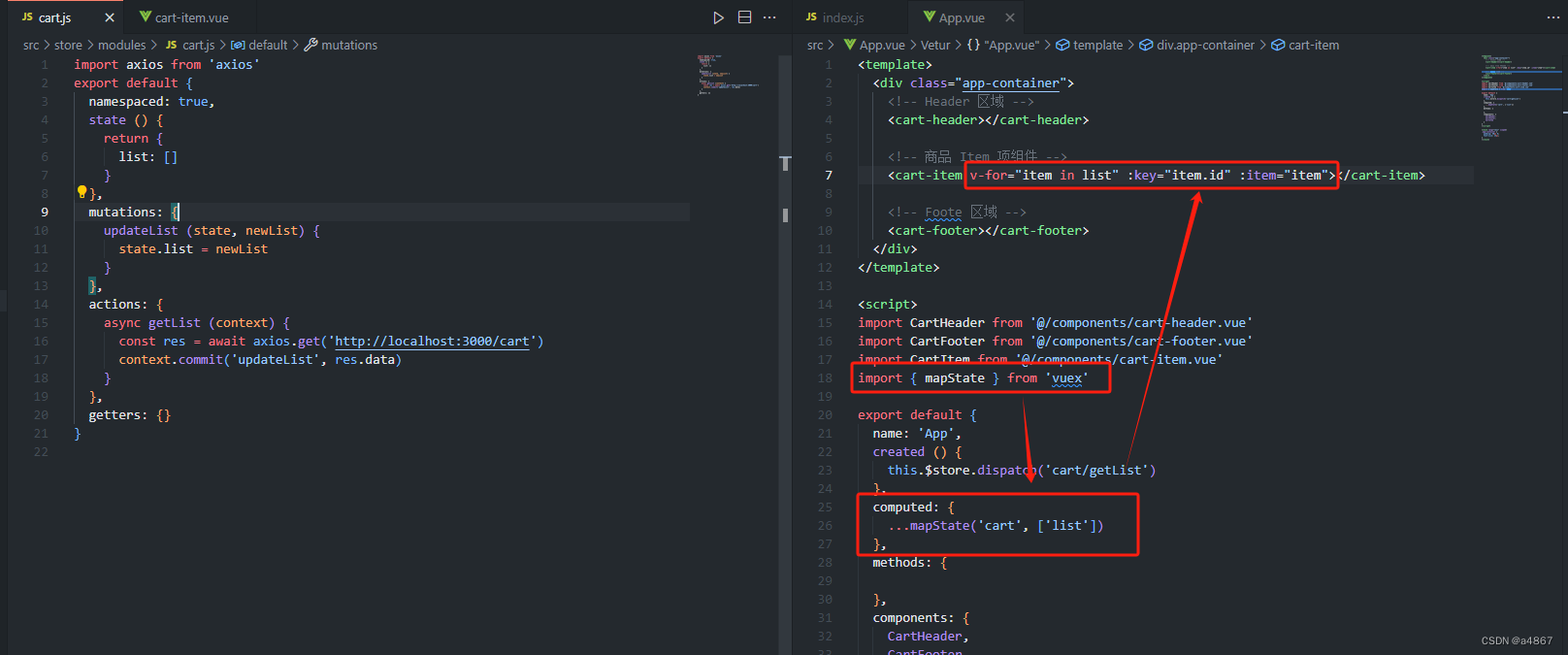 Vue小案例 购物车案例知识点json Servervuexaxios组件通信和数组方法find,reducevue Json