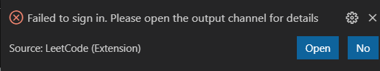 【问题解决】用 leetcode插件在vs code 上面刷题出现 Failed to sign in. Please open the ...