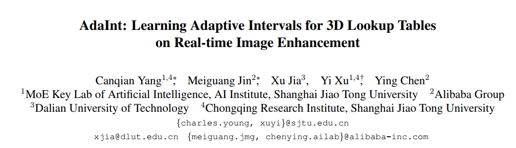 AdaInt: Learning Adaptive Intervals for 3D Lookup Tables on Real-time Image Enhancement 论文阅读笔记 ...