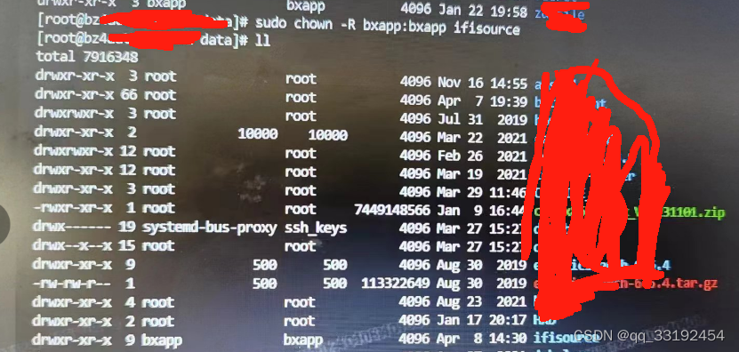 ll 显示出来的文件夹信息是 drwxr-xr-x 9 root root 4096 Apr 8 14:30 ifisoure 怎样修改第二个root为bxapp ，c-CSDN博客