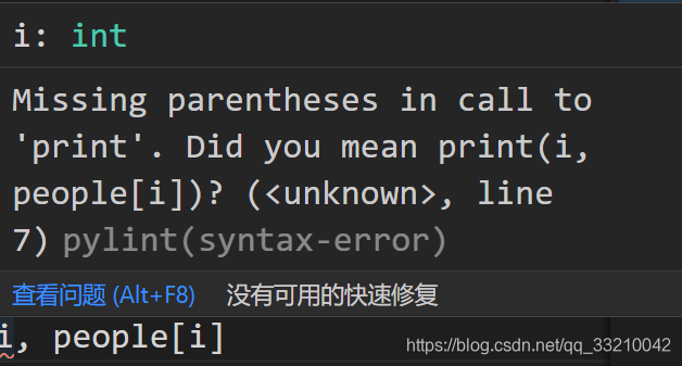 SyntaxError: Missing parentheses in call to ‘print‘. Did you mean print(i, colour[i ...