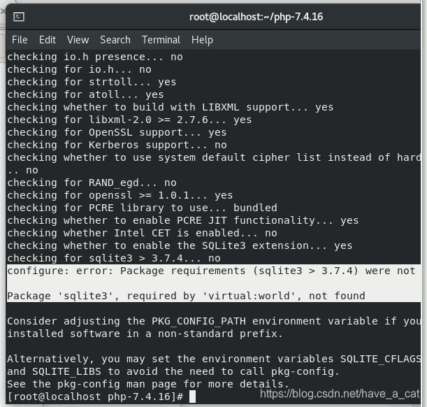 执行命令./configure --prefi...时报Package ‘sqlite3‘, required by ‘virtual:world‘, not found_package ...