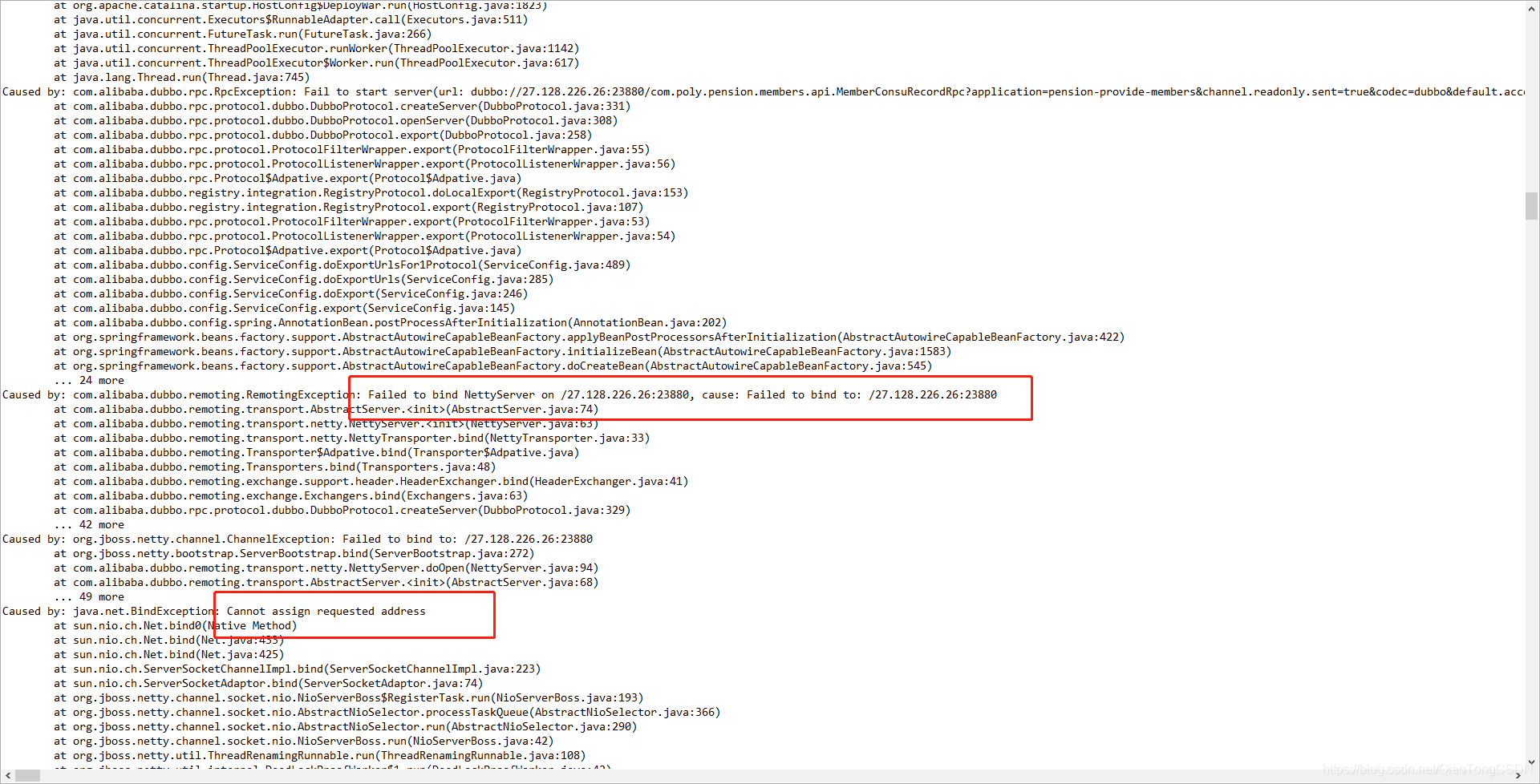 关于dubbo Failed To Bind Nettyserver无法绑定ip问题failed To Bind Nettyportunificationserver Csdn博客 3459