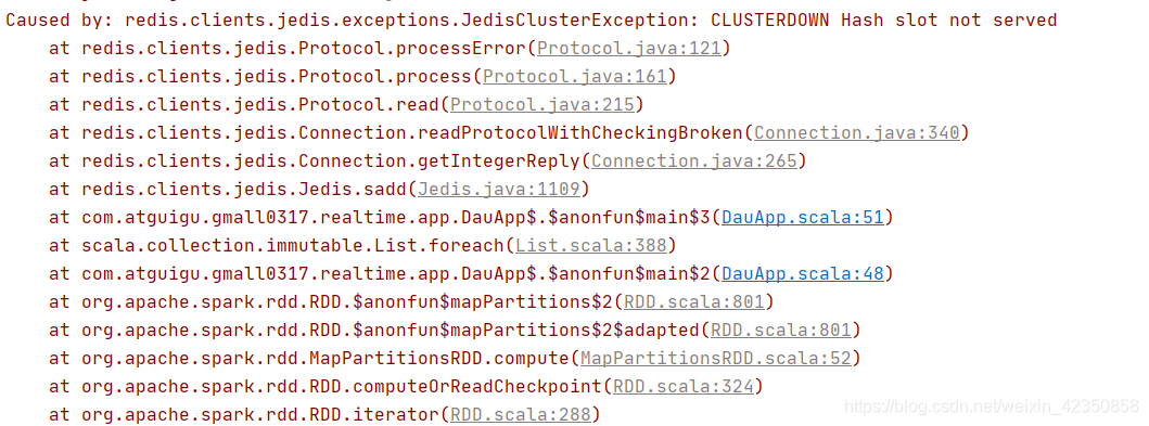 IDEA中连接Redis集群时抛出异常：CLUSTERDOWN Hash slot not served 的问题解决_redis.clients.jedis.exceptions ...