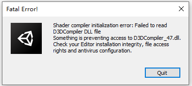 Shader compiler initializtion error 安装问题Unity_shader compiler initialization error: failed to ge ...