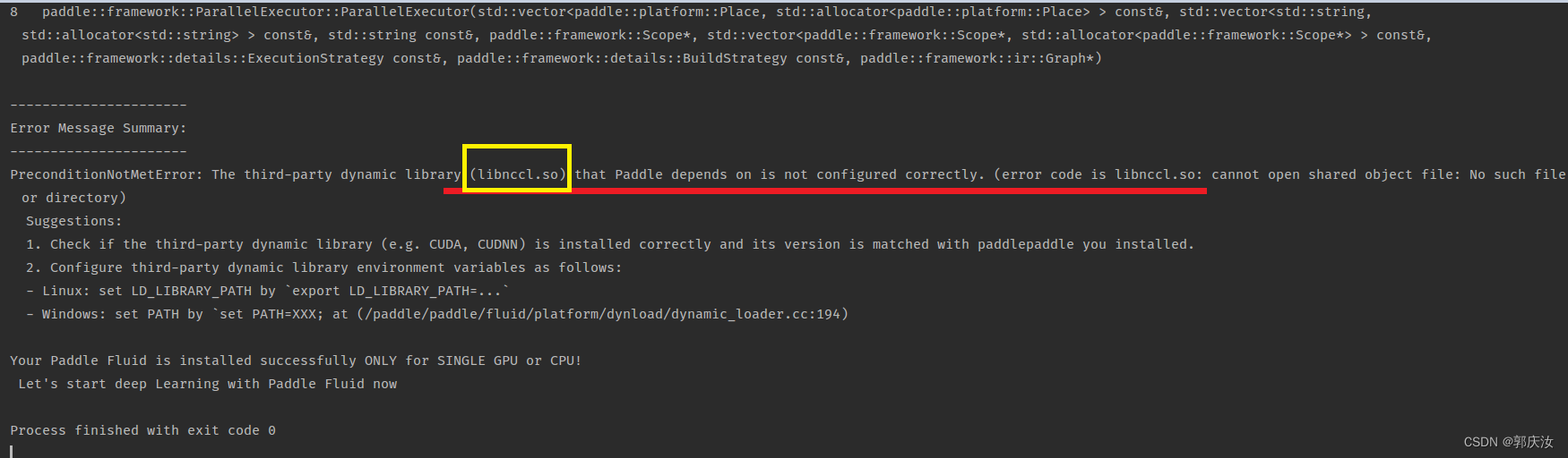PaddlePaddle PreconditionNotMetError: The third-party dynamic library(libnccl.so) that Paddle ...