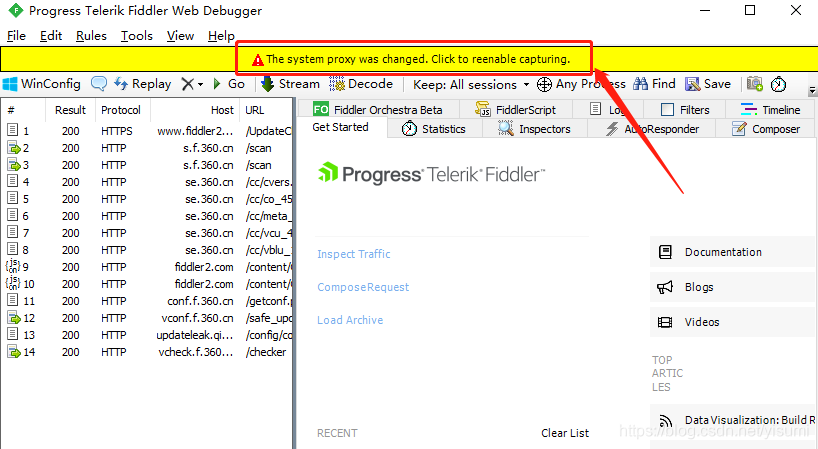 fiddler提示“The system proxy was changed.Click to reenable capturing.”的原因及解决办法-CSDN博客
