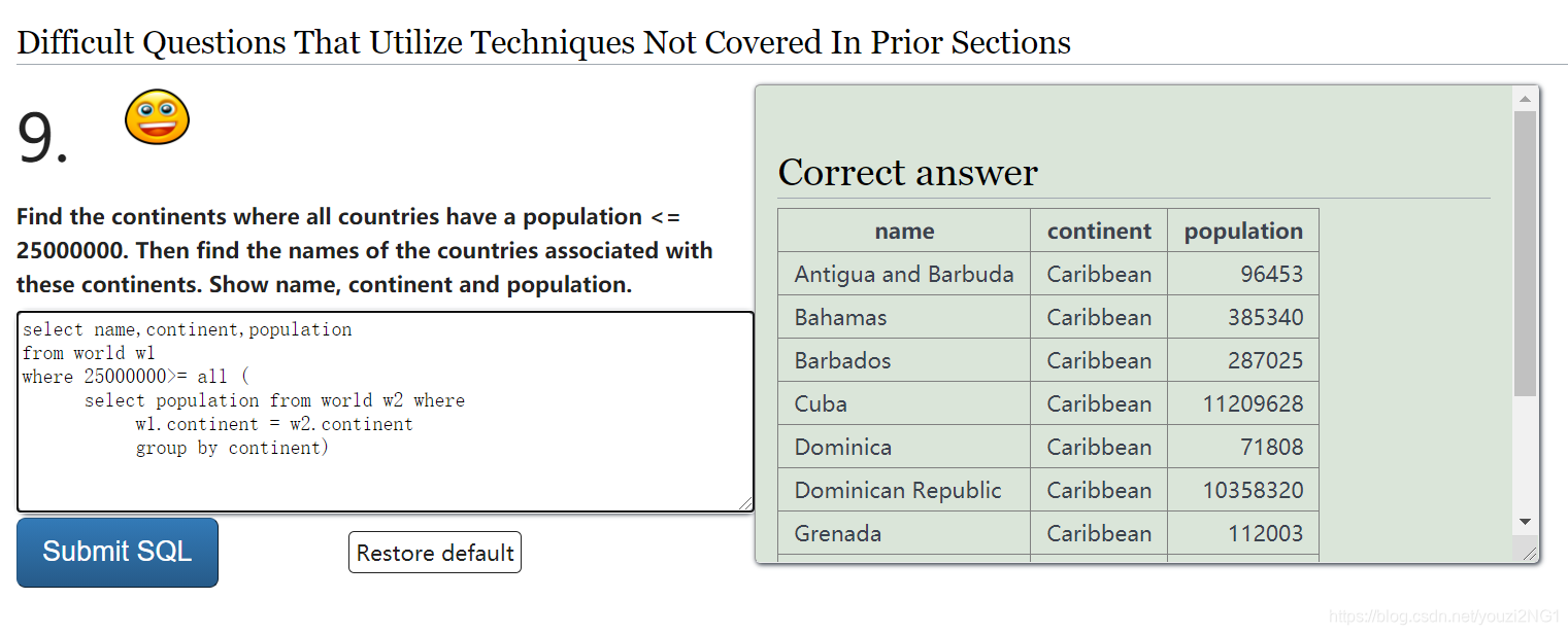 sqlzoo 错题笔记--select in select-CSDN博客