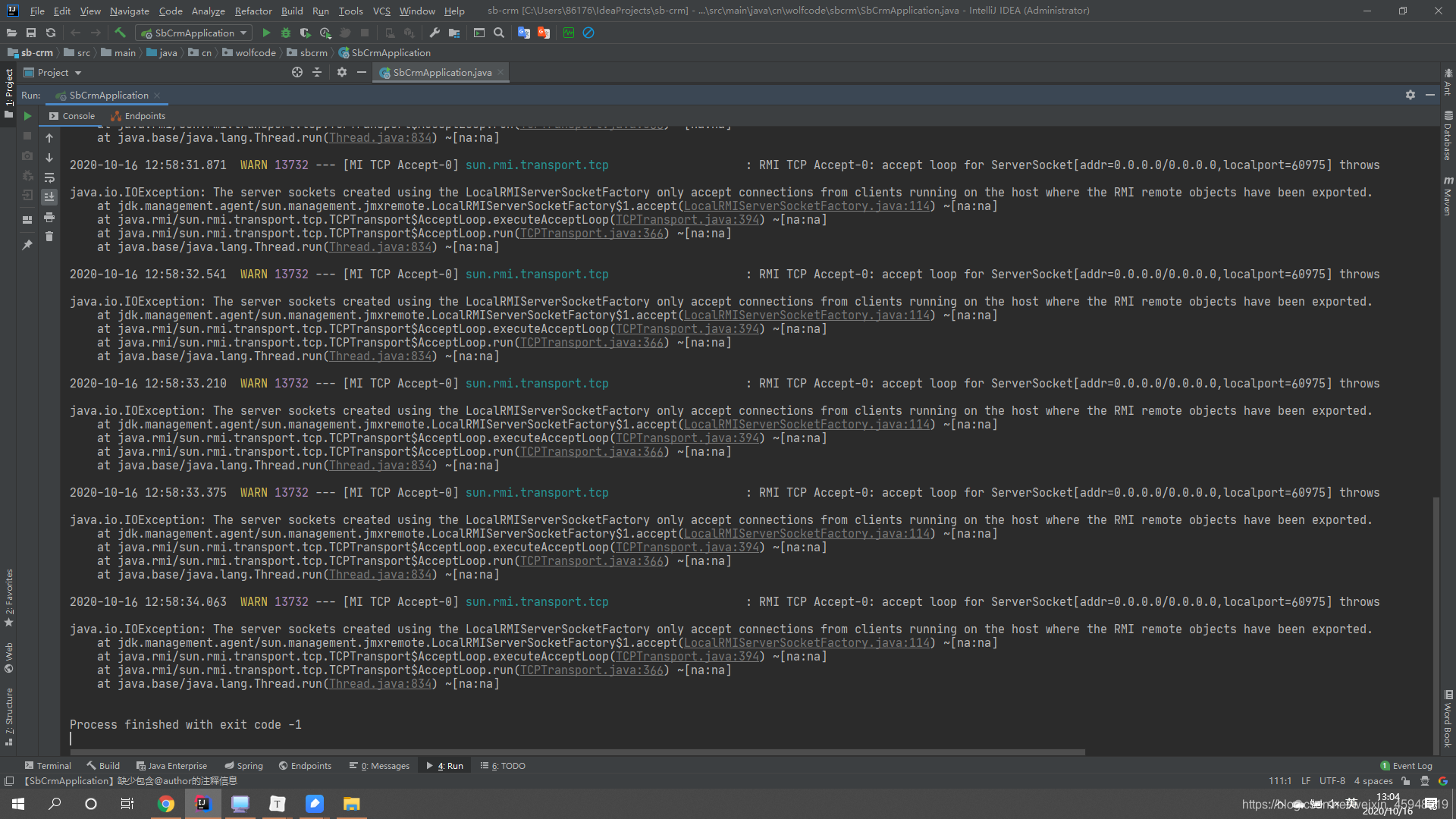 SpringBoot启动时出现：java.io.IOException: The server sockets created using the ...