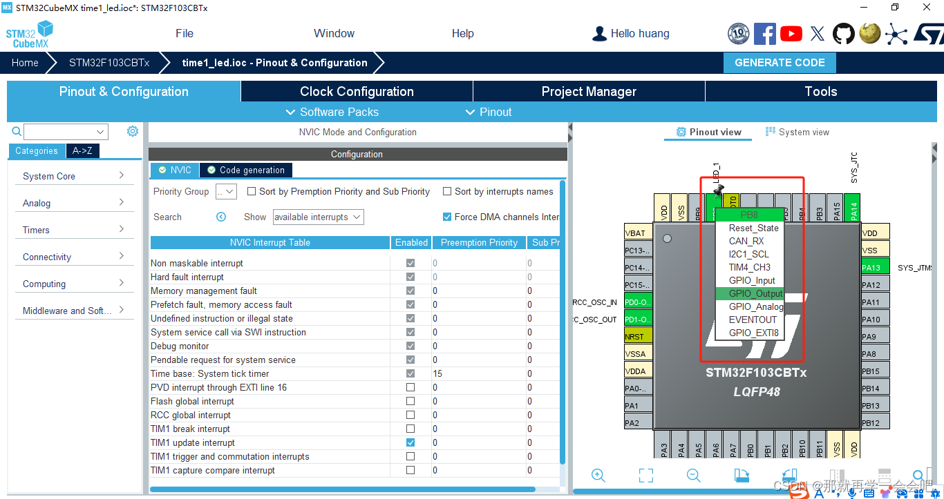 基于HAL库的stm32中定时器的使用--定时器中断每隔一秒进行led灯的闪烁以及定时器生成PWM_定时器中断led间隔1秒闪烁keil-CSDN博客