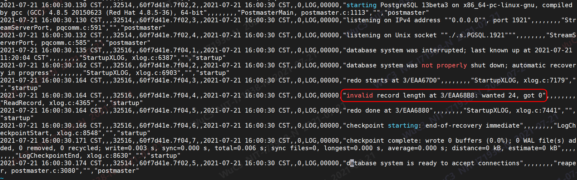 从数据库启动日志看PostgreSQL的崩溃恢复_postgresql利用wal日志恢复 创建recovery文件启动失败-CSDN博客
