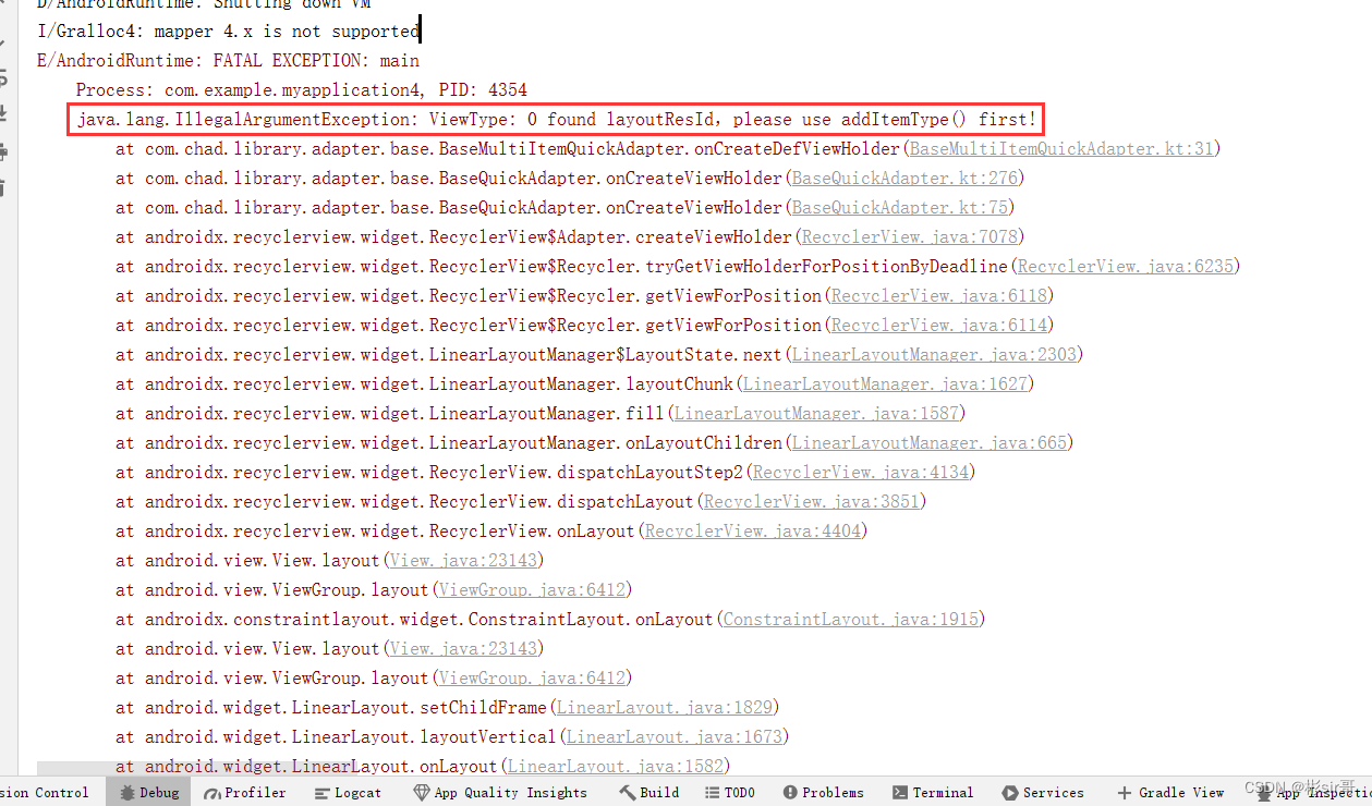 java.lang.IllegalArgumentException: ViewType: 0 found layoutResId，please use addItemType() first ...