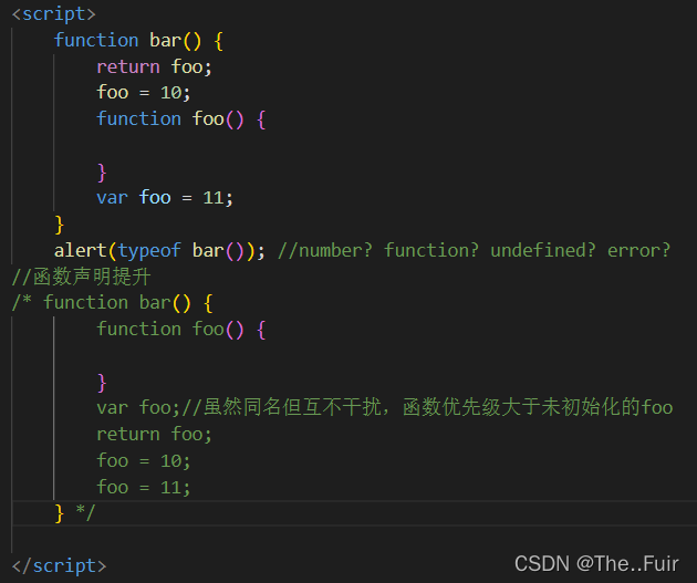 JavaScript中关于变量和函数作用域的面试题_function bar(){ foo = 10; var foo = 20; } bar()-CSDN博客