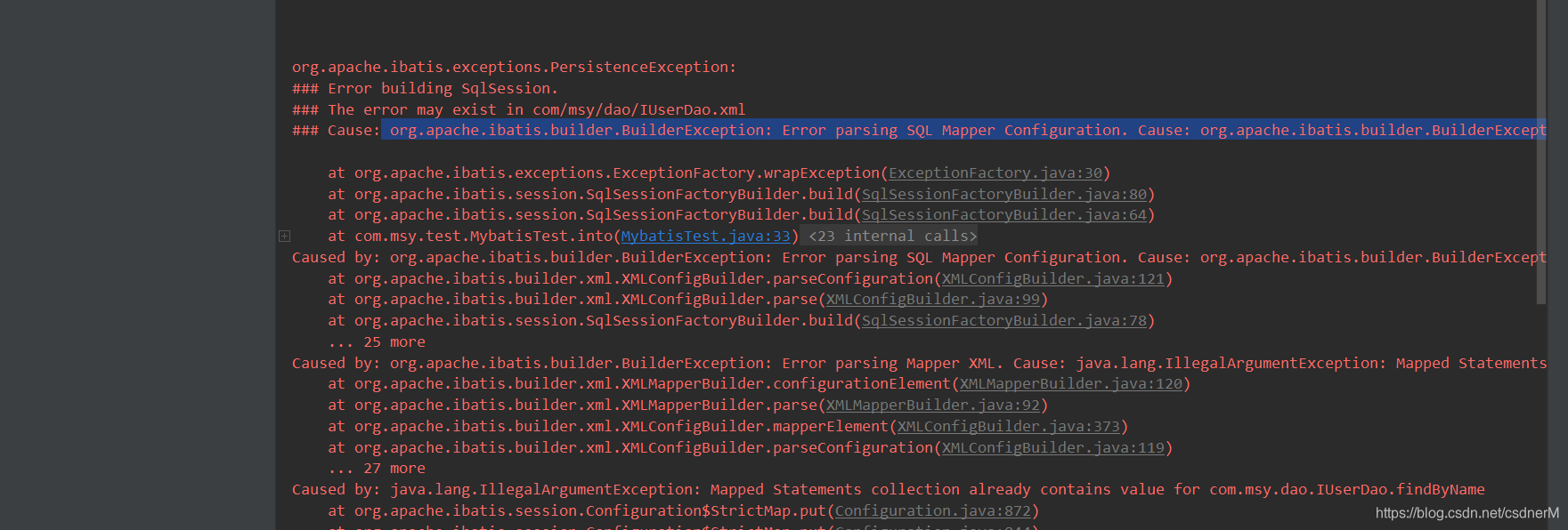org.apache.ibatis.builder.BuilderException: Error parsing SQL Mapper Configuration. Cause: org ...