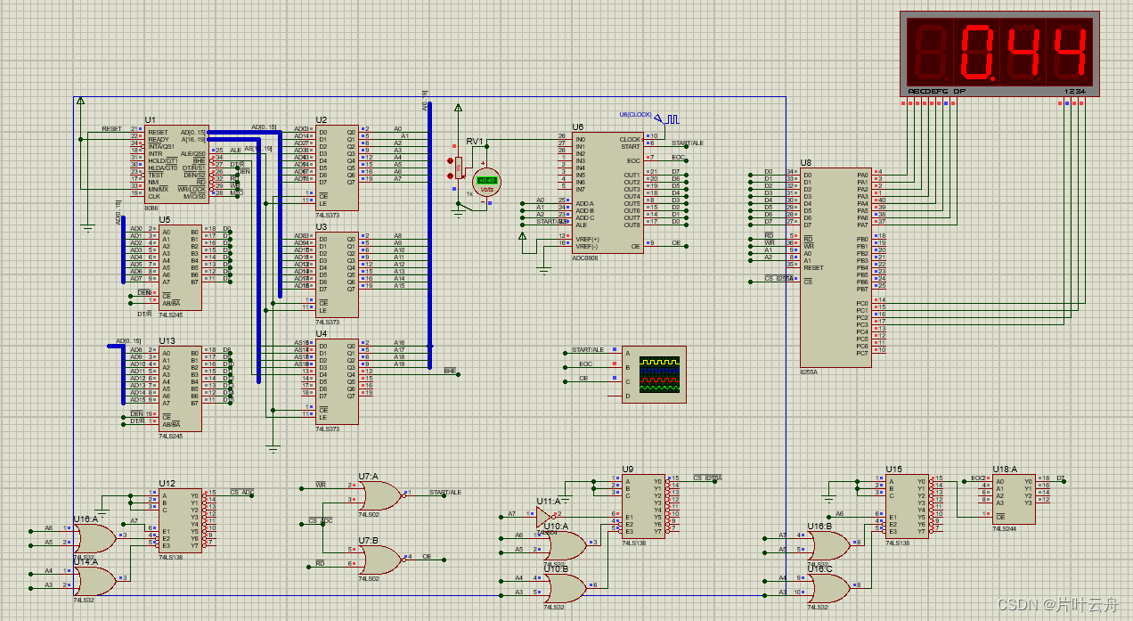 8086+ADC0808+8255A电压测量数码管显示Proteus仿真_8086电压检测与数码显示-CSDN博客