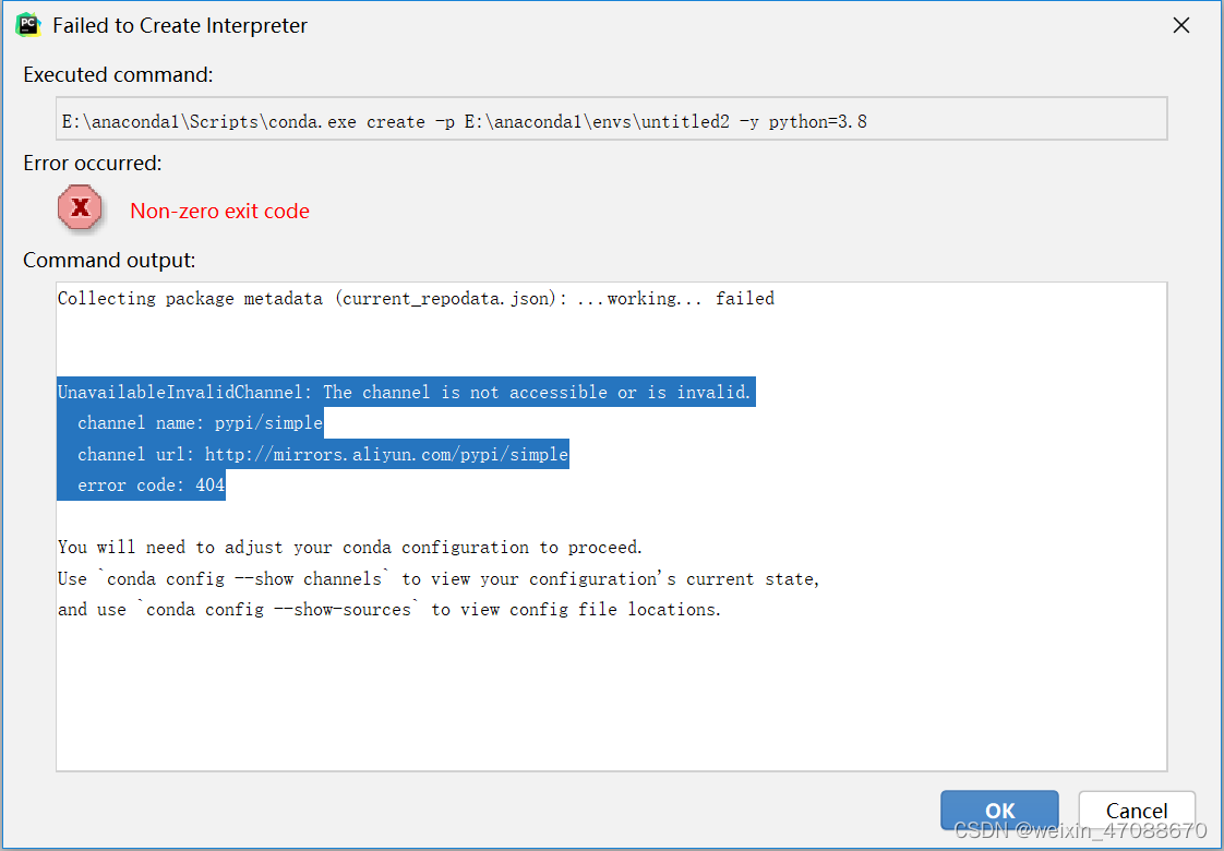 在Pycharm中创建conda虚拟环境下的新项目时报错Non-zero exit code解决方法-CSDN博客