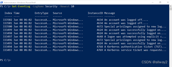 PowerShell 基础知识：查询 Windows Server 事件日志_powershell get-eventlog-CSDN博客
