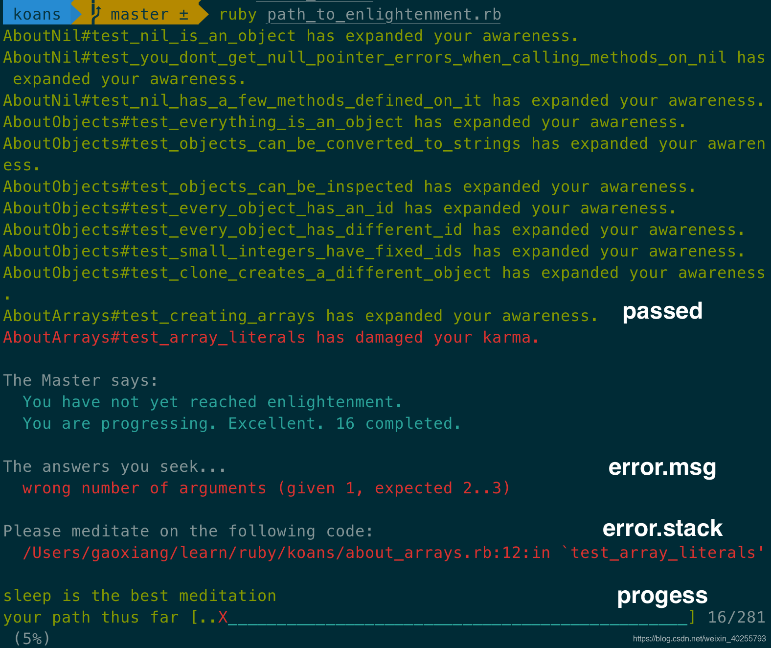 单元测试如何工作的（从Ruby Koan来学习）_ruby 如何單元測試-CSDN博客