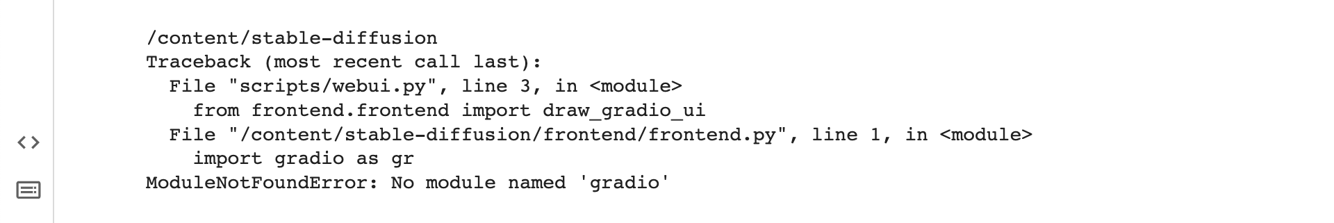 Stable Diffusion WebUI 1.4「gradio」报错解决方案_modulenotfounderror: no module ...