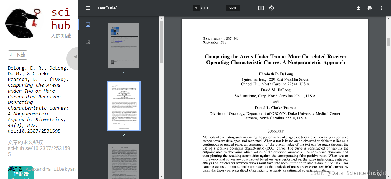 R语言deLong‘s test：通过统计学的角度来比较两个ROC曲线、检验两个ROC曲线的差异是否具有统计显著性_r语言delong检验 ...
