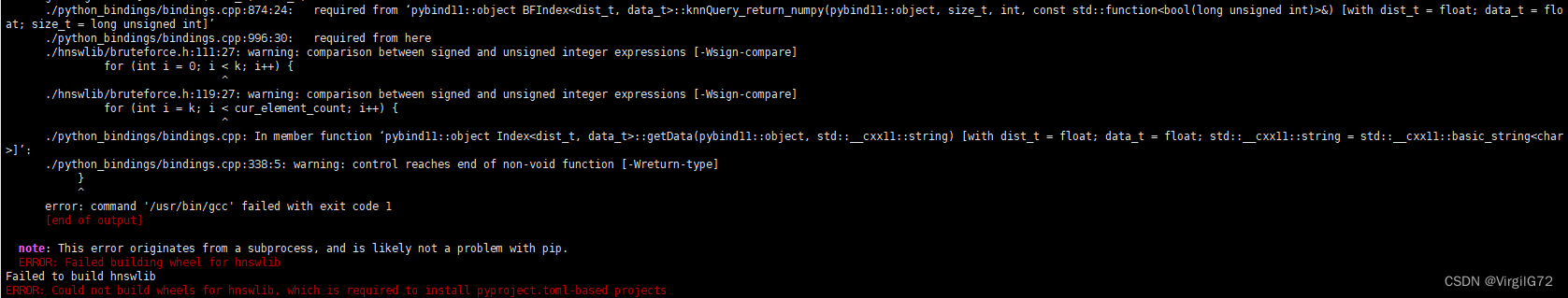 Linux报ERROR: Could not build wheels for hnswlib, which is required to install pyproject.toml ...