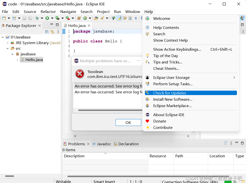 01 JAVA报错 An error has occurred. See error log for more details.‘boolean com.ibm.icu.text.UTF16 ...