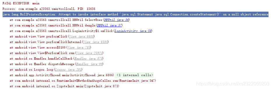 java.lang.NullPointerException: Attempt to invoke interface method 'java.sql.Statement java.sql ...