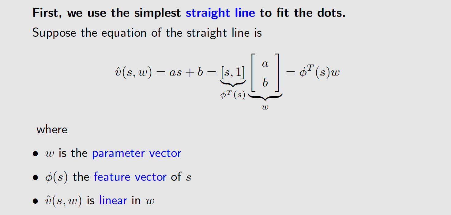 RL-赵-(八)-Value-Based01：Value Function Approximation【用函数拟合v、q值取代之前的“表格”形式】【函数可用于处理连续v/q空间，存储空间小泛化 ...