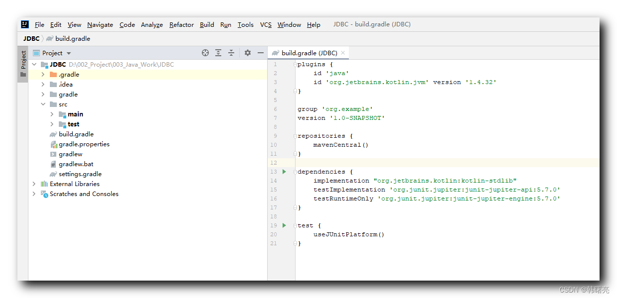 【JDBC】JDBC 访问数据库 ( IntelliJ IDEA 创建 Gradle 工程 | build.gradle 导入数据库驱动依赖 jar 包 | 使用 JDBC 访问数据库 ...