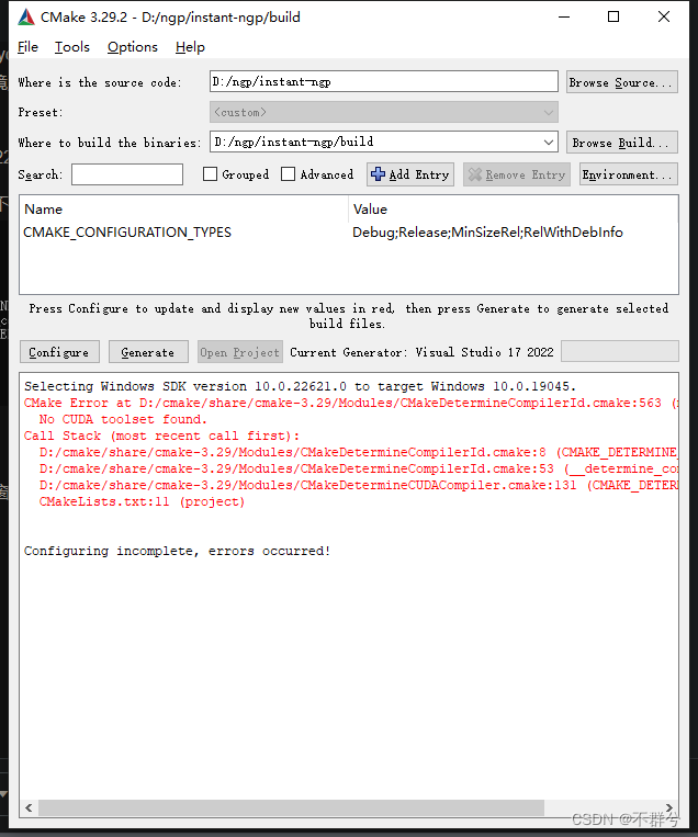配置运行instant-ngp出现的各种问题_cmake error at cmakelists.txt:42 (message): some i-CSDN博客