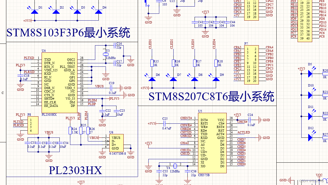 基于STM8S103F3P6+STM8S207C8T6+STM32F103 单片机三合一最小系统开发板硬件（原理图+PCB）工程文件_stm8s207工程-CSDN博客