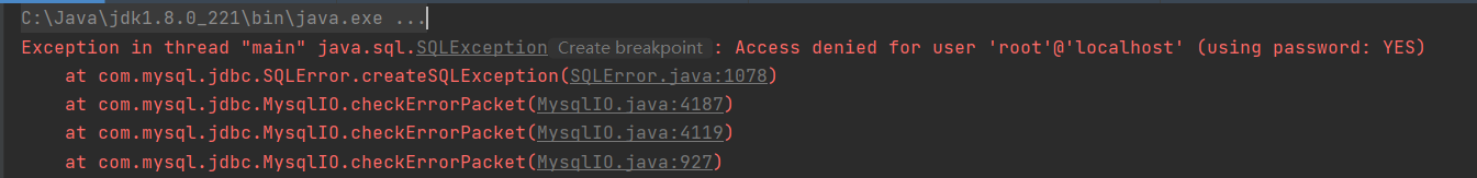 用IDE配置JDBC连接MySQL，提示报错：Access denied for user ‘root‘@‘localhost‘ (using ...