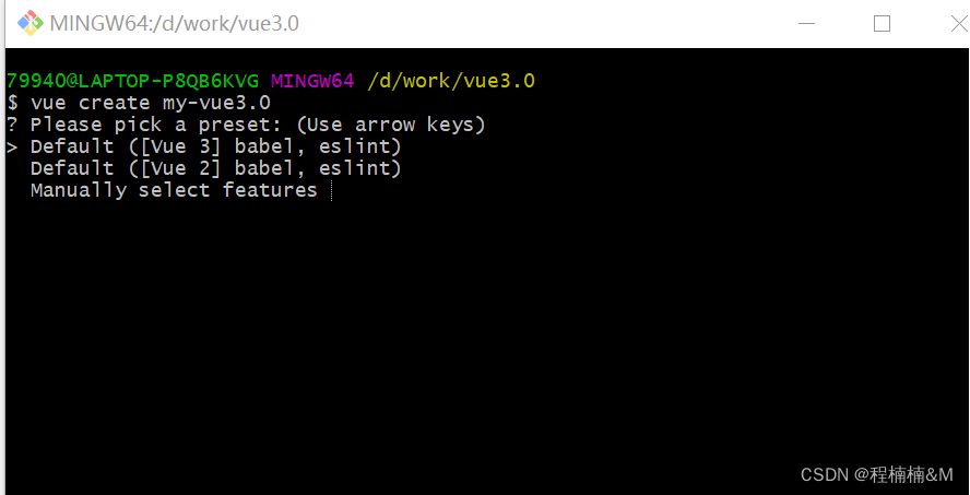 Vue cli创建项目时键盘操作无效；vue3.0项目搭建自定义配置_初始化vue的时候键盘上下左右键不能使用-CSDN博客
